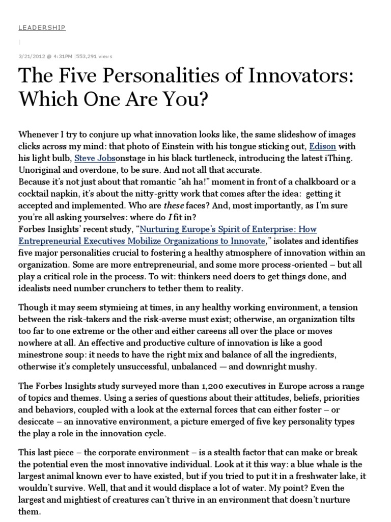 The Five Personalities of Innovators: Which One Are You?: Edison Steve ...
