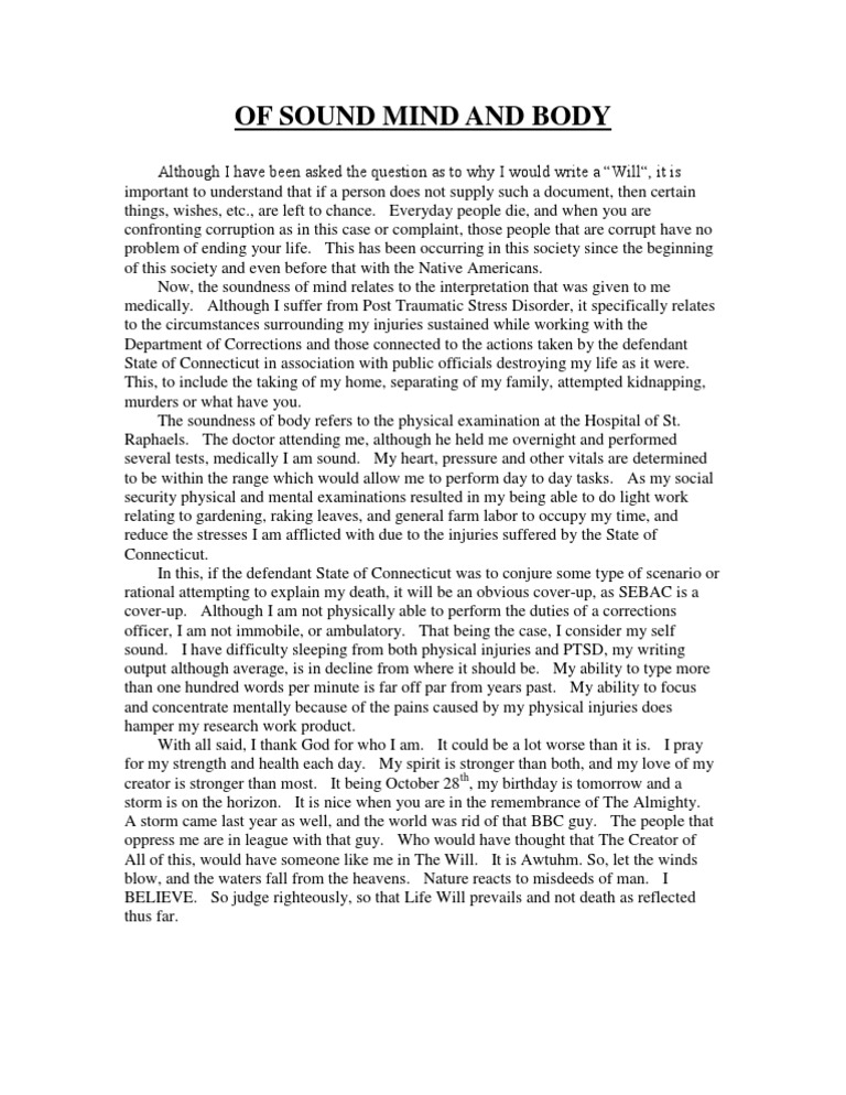 Sound Mind Body | PDF | Physical Examination | Mind