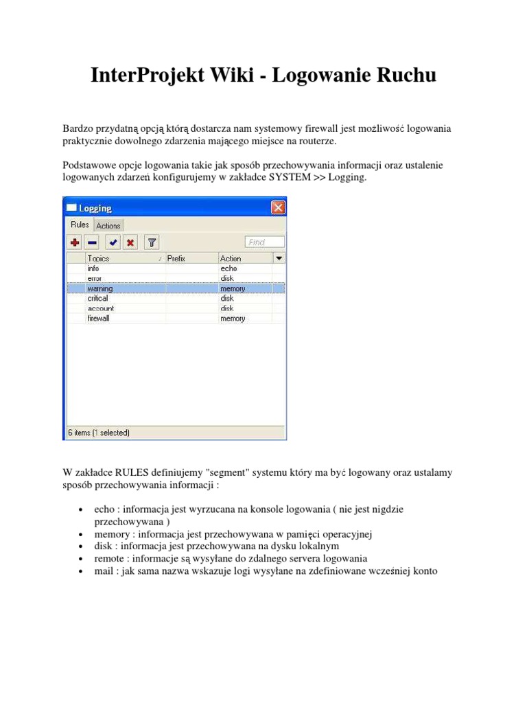 MikroTik - Logowanie Ruchu | PDF