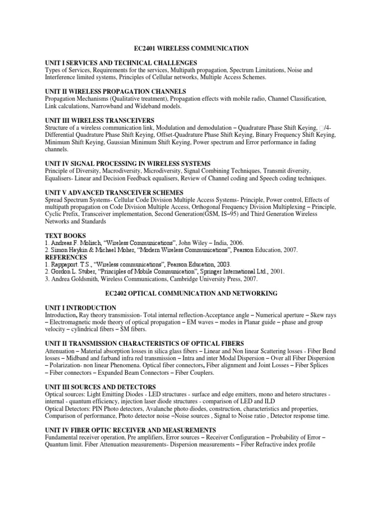 Anna University 7th Sem Syllabus | PDF | Optical Fiber | Network Congestion