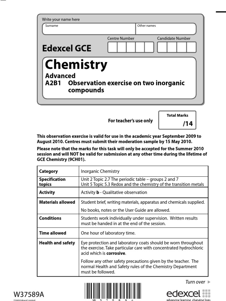 GCE Chemistry A2B1 | PDF | Precipitation (Chemistry) | Acid