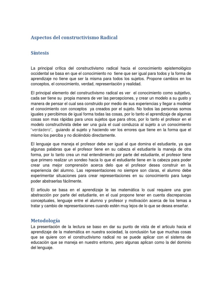 Aspectos Del Constructivismo Radical | PDF | Constructivismo (filosofía ...