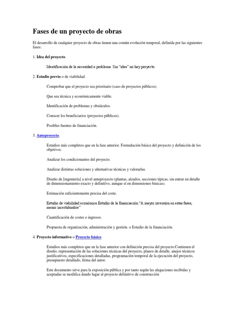 Fases de Un Proyecto de Obras | PDF | Ingeniero civil | Diseño