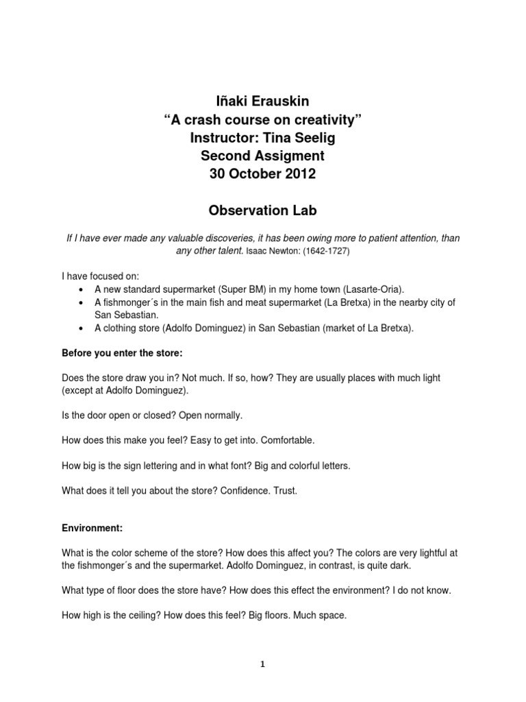 Iñaki Erauskin "A Crash Course On Creativity" Instructor: Tina Seelig Second Assigment 30 ...