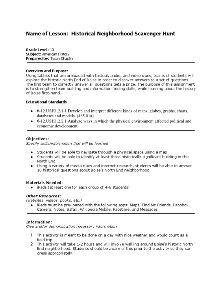 Historical Neighborhood Scavenger Hunt | PDF | I Pad | Internet