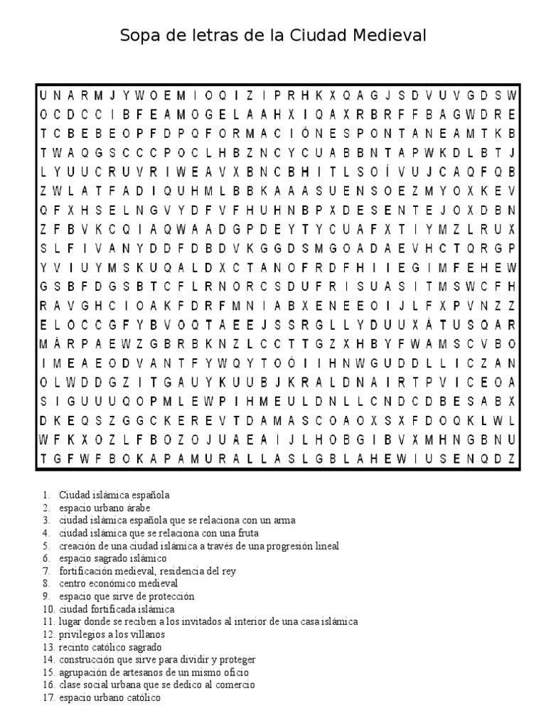 Sopa de Letras de La Ciudad Medieval | PDF