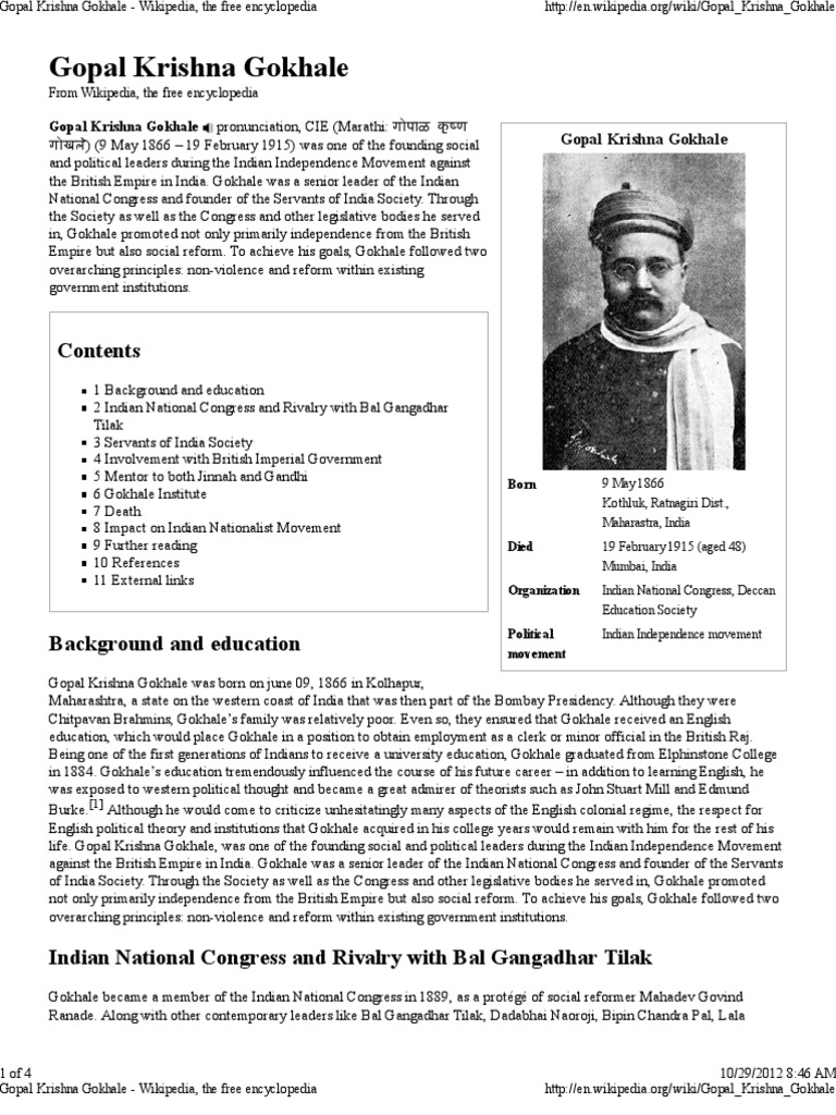 Gopal Krishna Gokhale: Life and Legacy | PDF | Government | Politics ...