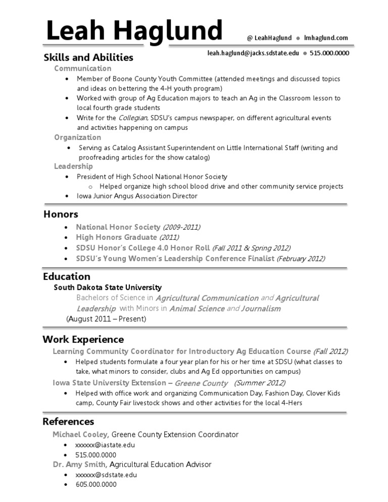 Leah Haglund's Agricultural Communication Resume | PDF | Career ...