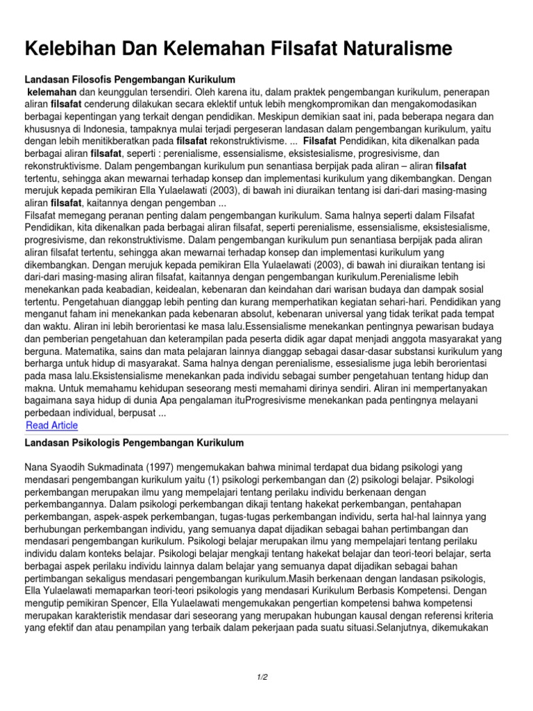 Kelebihan Dan Kelemahan Filsafat Naturalisme | PDF