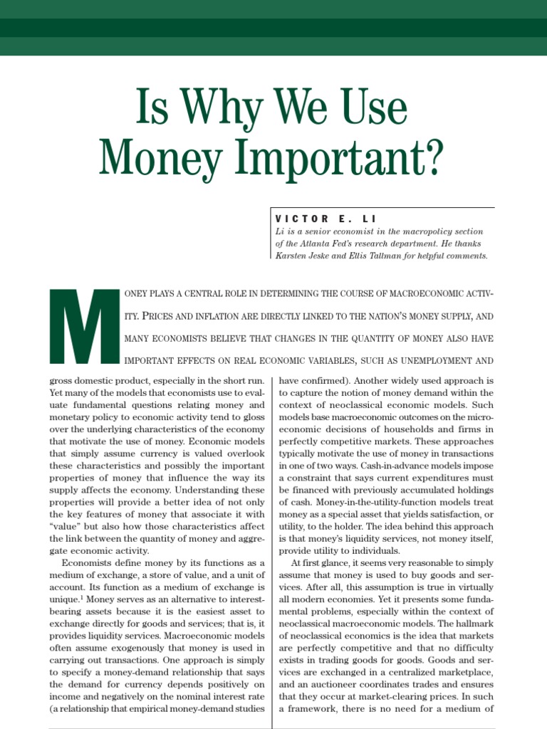 Is Why We Use Money Important?: Victor E. Li | PDF | Inflation ...