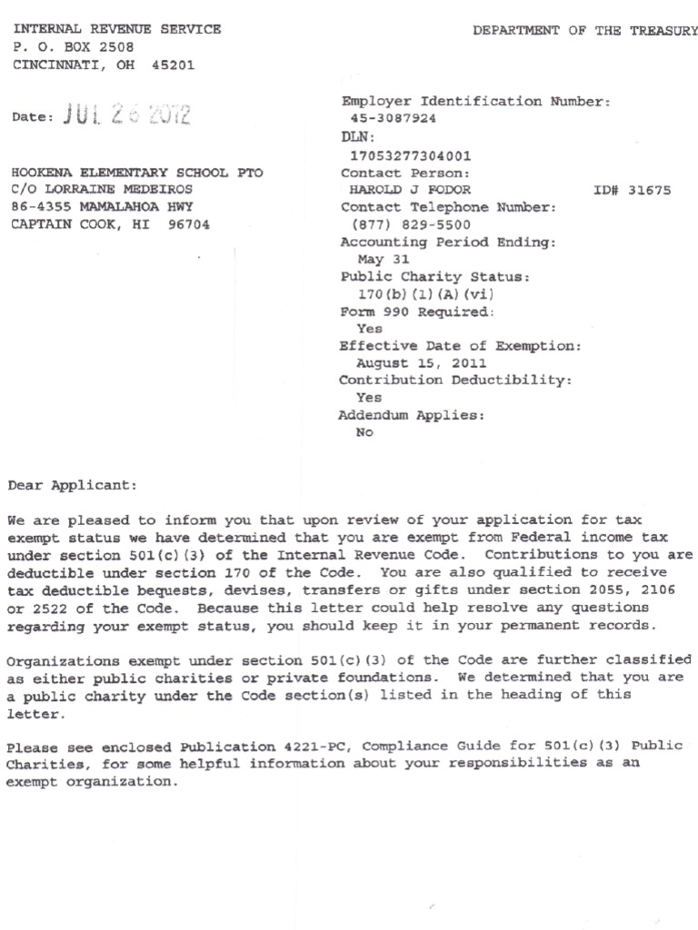 IRS 501(c)(3) Determination Letter | PDF