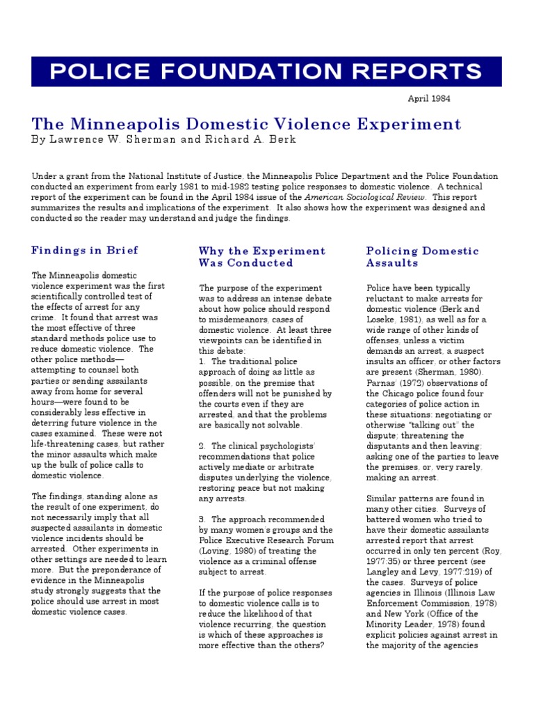 Sherman Et Al. (1984) - The Minneapolis Domestic Violence Experiment ... Sherman Et Al. (1984) - The Minneapolis Domestic Violence Experiment ...
