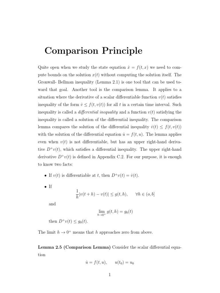 Comparison Lemma | PDF | Inequality (Mathematics) | Continuous Function