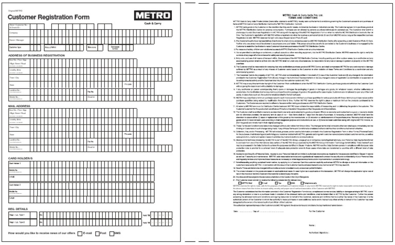 Metro Customer Registration Form | PDF