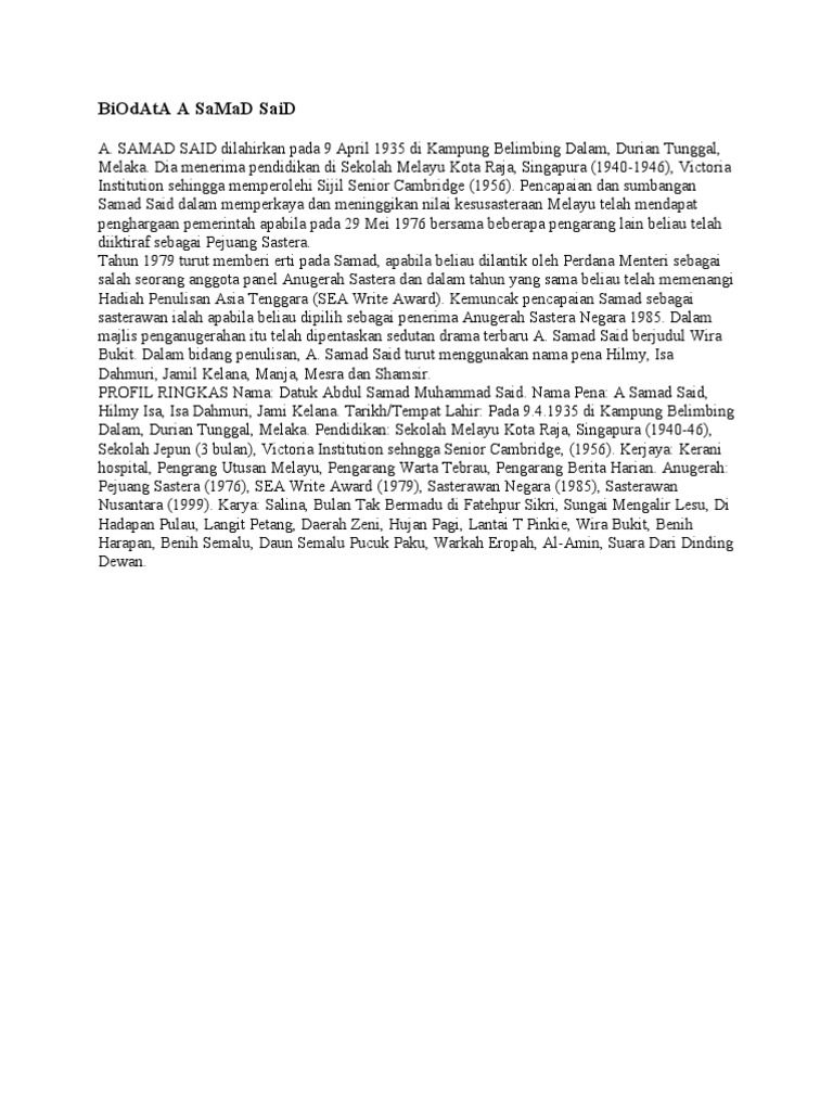 Biodata A Samad Said | PDF