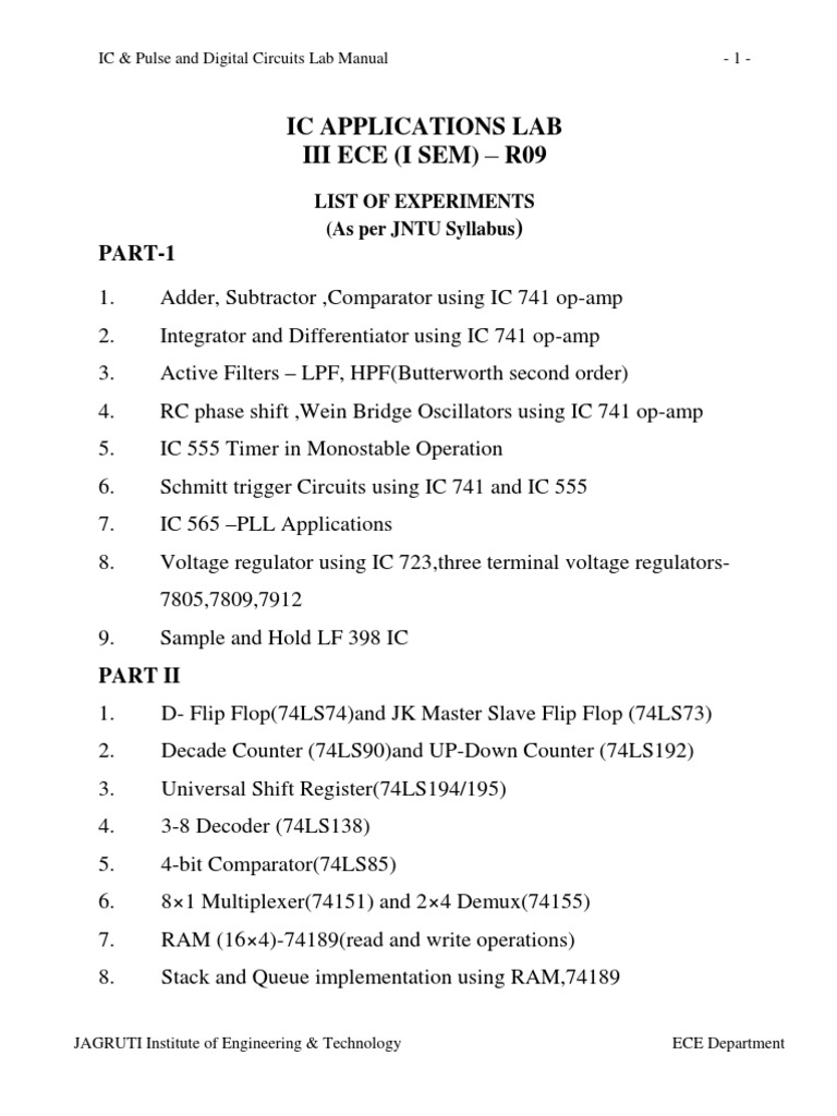 Ic Lab Manual New2 | PDF | Operational Amplifier | Electronic Oscillator