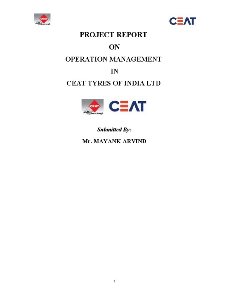 Operation Management of - CEAT Tyres of India LTD Imt | PDF | Tire ...