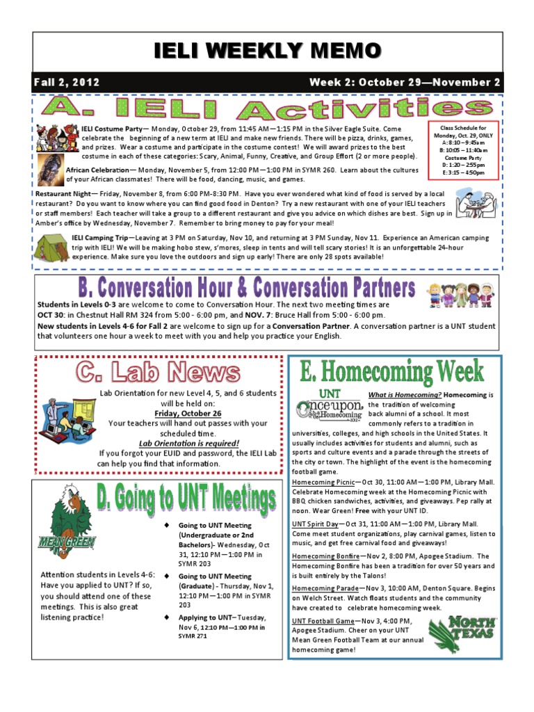 2012 Fall 2 Week 2 - Weekly Memo | PDF | Carnival | Students