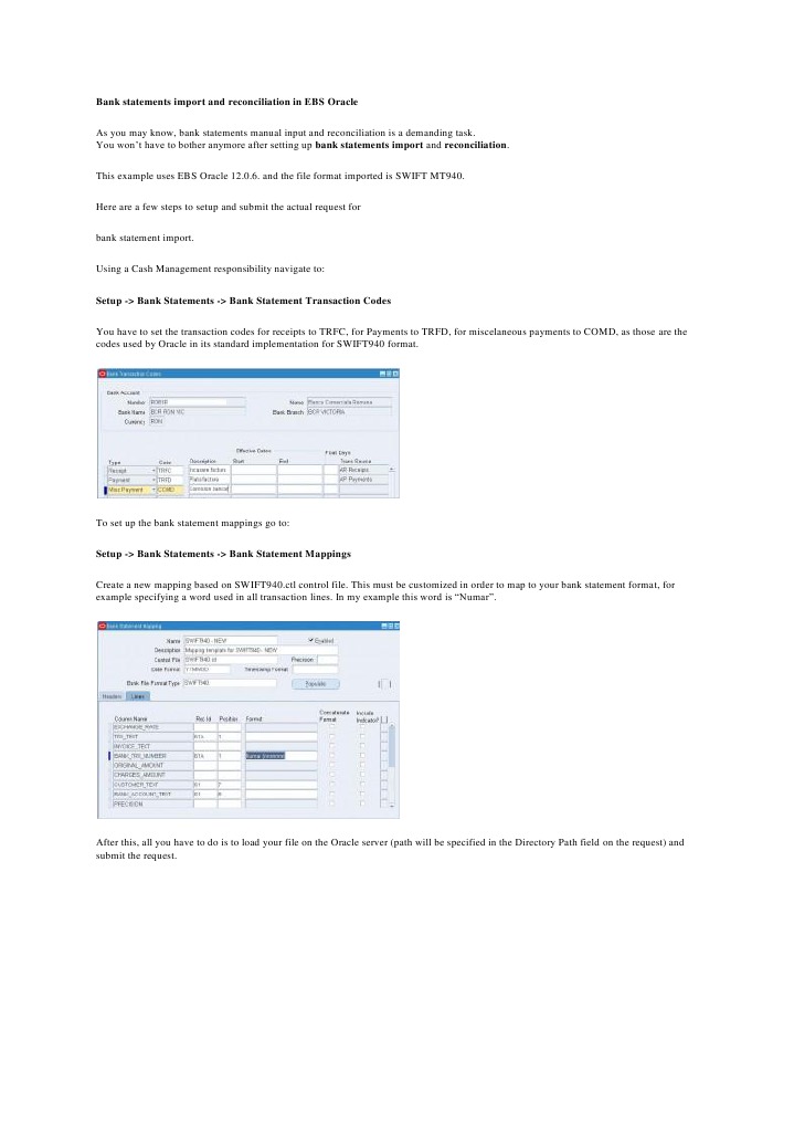 EBS Oracle Bank Statement Setup Guide | PDF