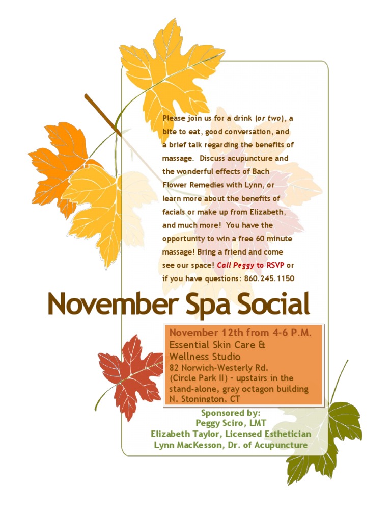 November Spa Social Event Invitation | PDF | Self-Improvement ...