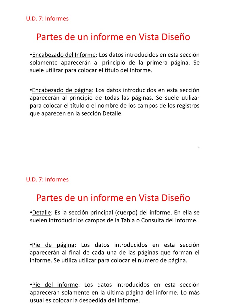 Partes de Un Informe en Vista Diseño | PDF