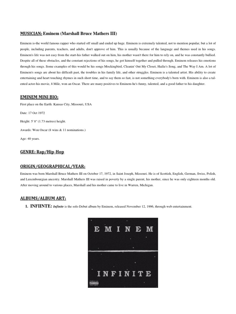 Eminem: Life, Music, and Achievements | PDF | Recorded Music | American ...