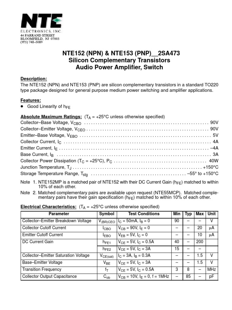 2sa 473 | PDF | Bipolar Junction Transistor | Transistor