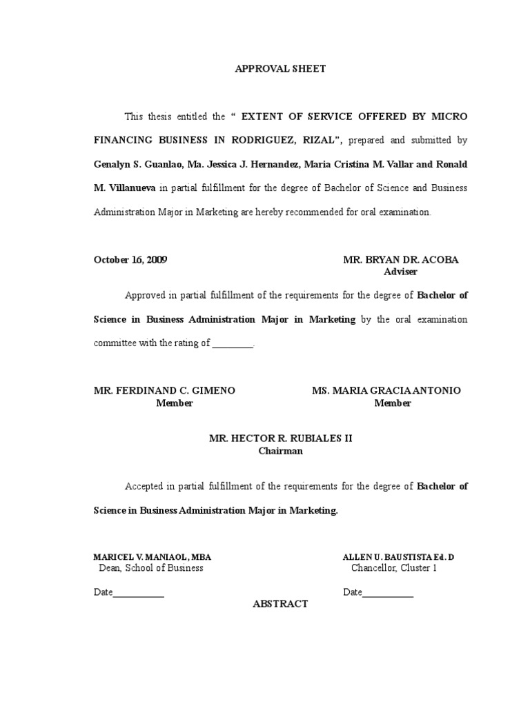 Approval Sheet, Abstract | PDF | Master Of Business Administration ...