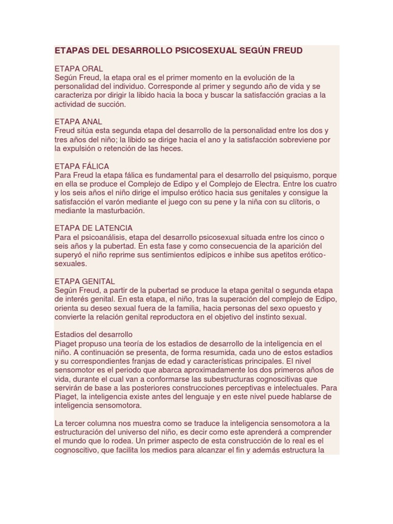 Etapas Del Desarrollo Psicosexual Según Freud | PDF | Complejo de Edipo | Ciencia cognitiva