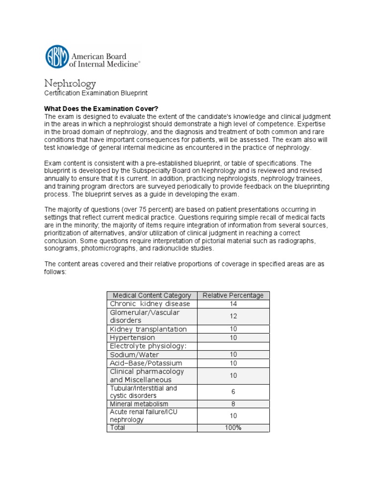 Nephrology Exam Blueprint | PDF | Nephrology | Kidney