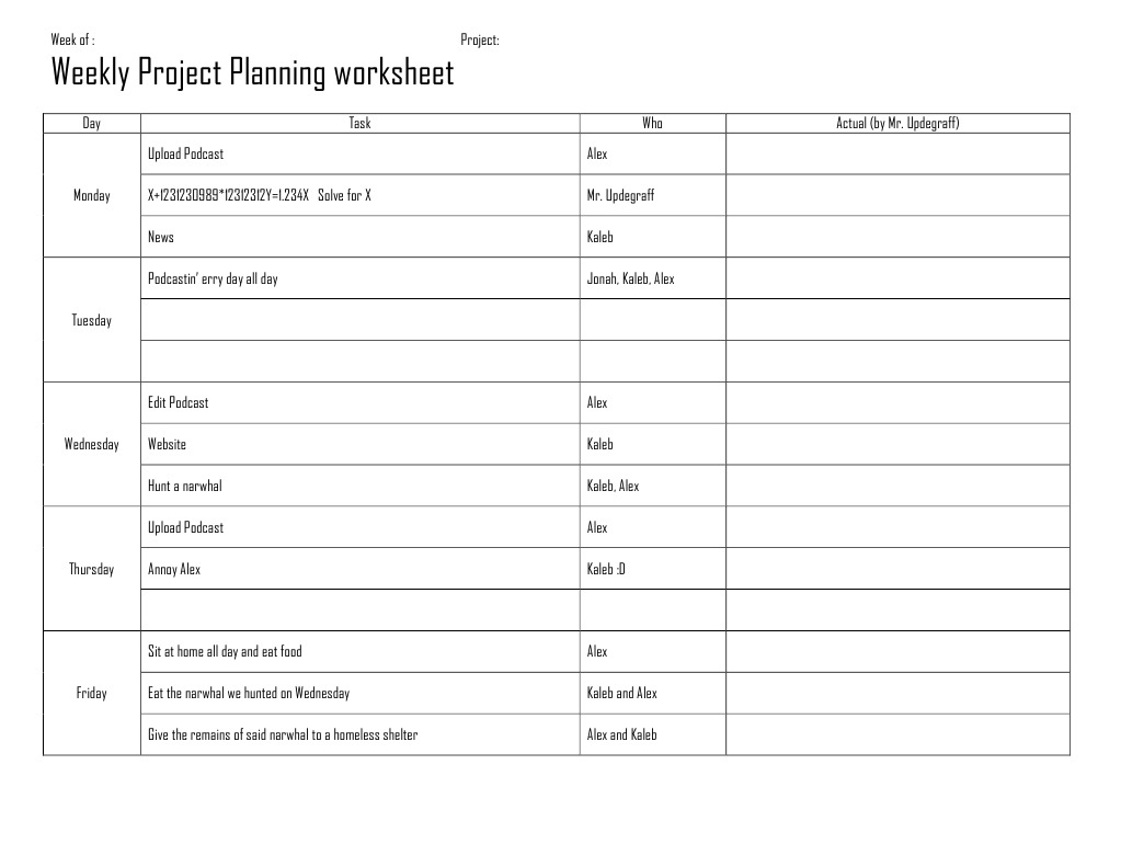 Weekly Project Planning Worksheet 102912 | PDF | Teaching Methods ...