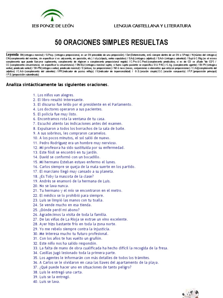 Sintaxis o Simples Resueltas | PDF | Predicado (Gramática) | Verbo