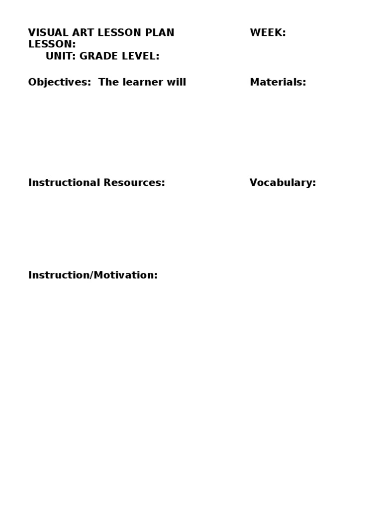 Visual Art Lesson Plan Template | PDF | Career & Growth
