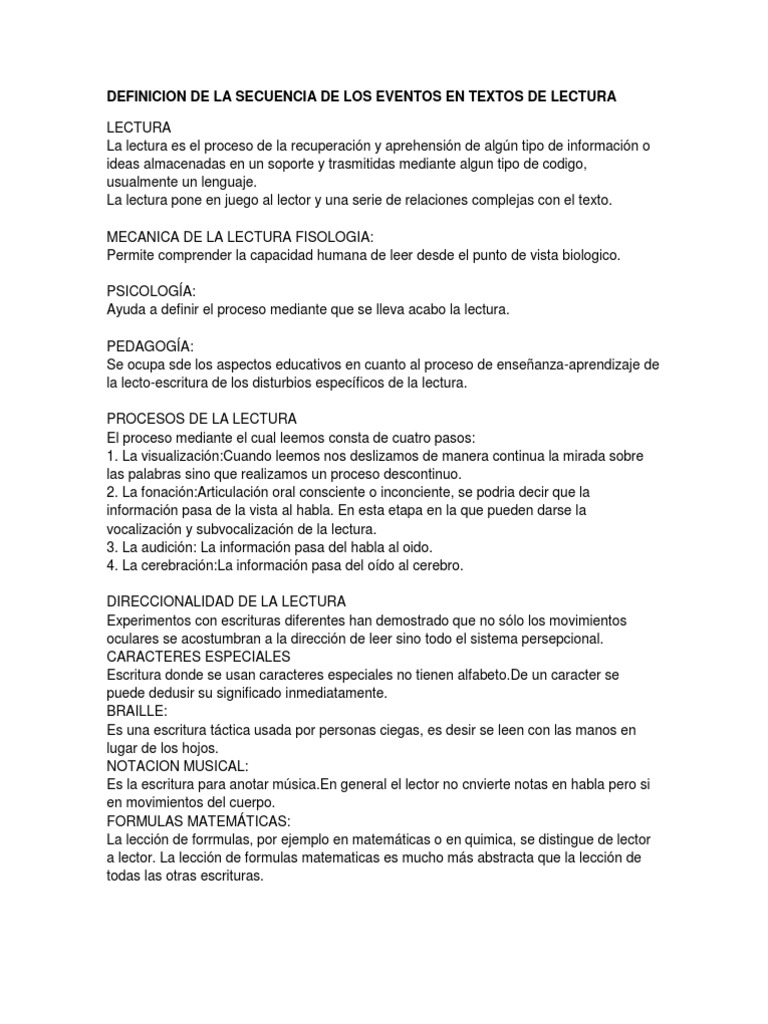 Definicion de La Secuencia de Los Eventos en Textos de Lectura | PDF ...