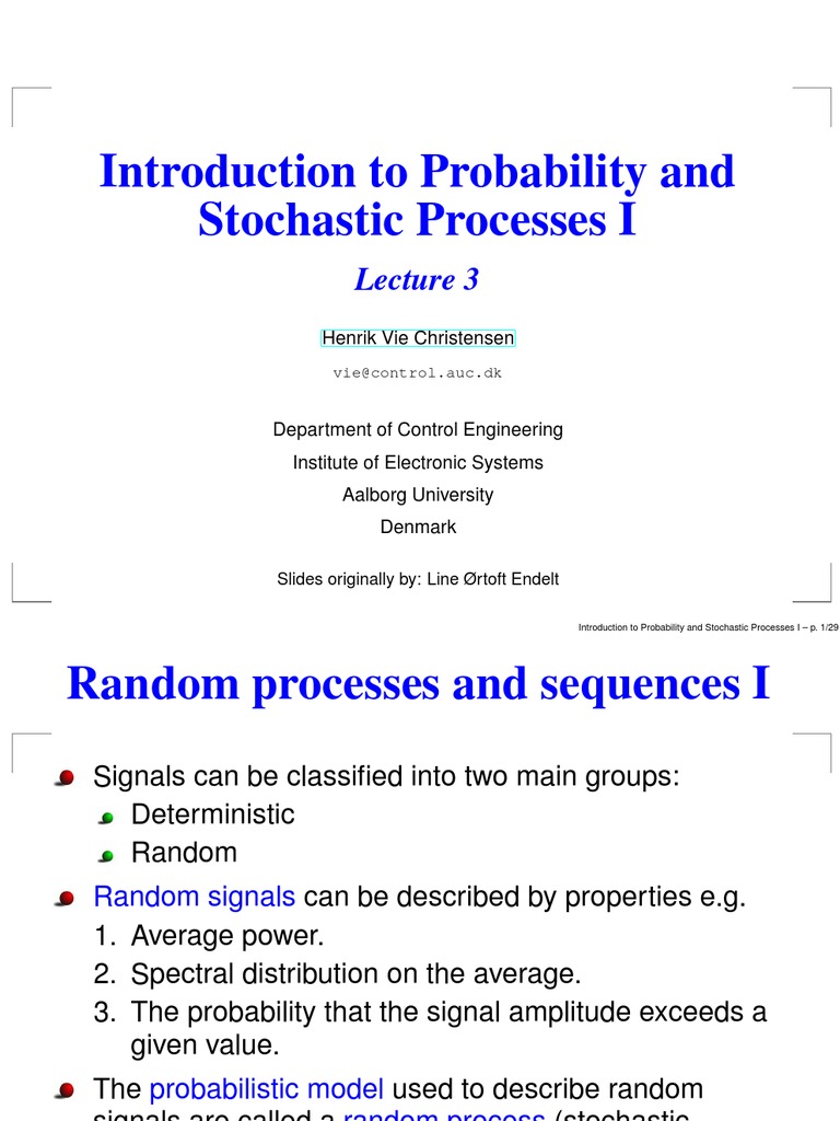 Introduction To Probability and Stochastic Processes I: Henrik Vie ...