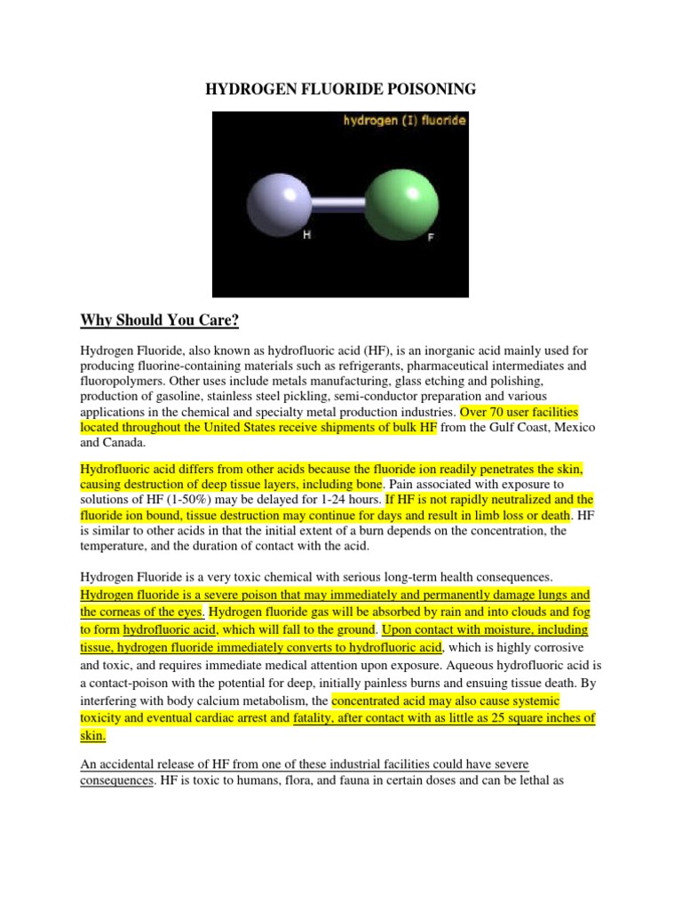 Hydrogen Fluoride Poisoning | Chemical Substances | Chemistry