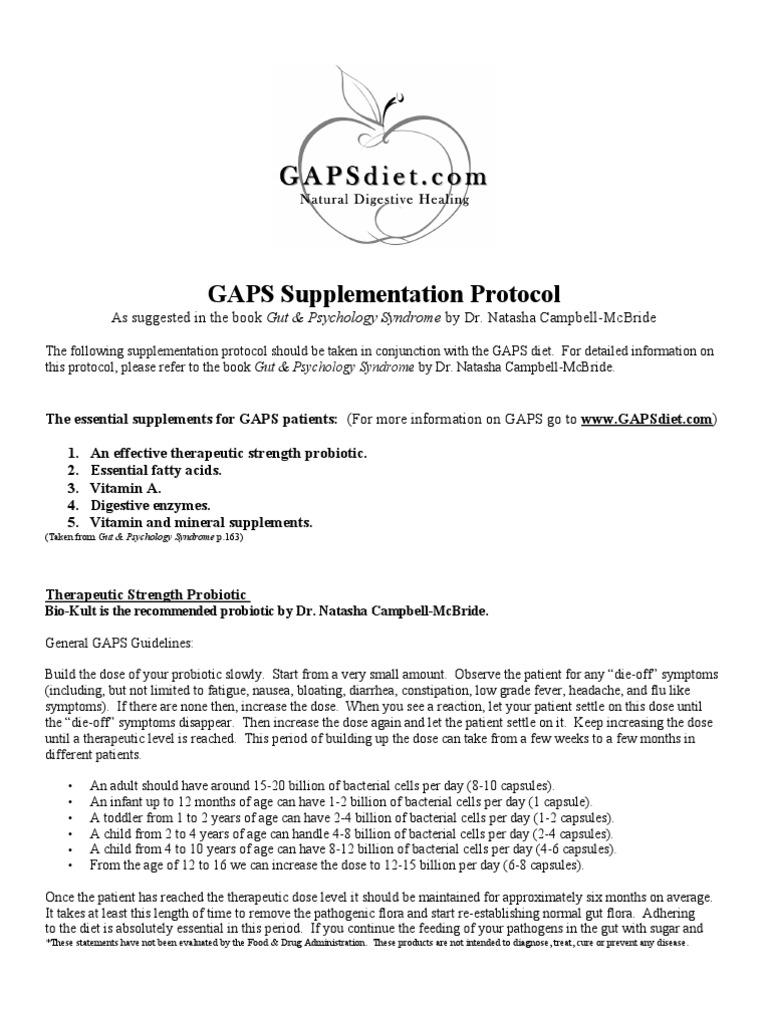 Gaps Protocol | PDF | Probiotic | Candidiasis