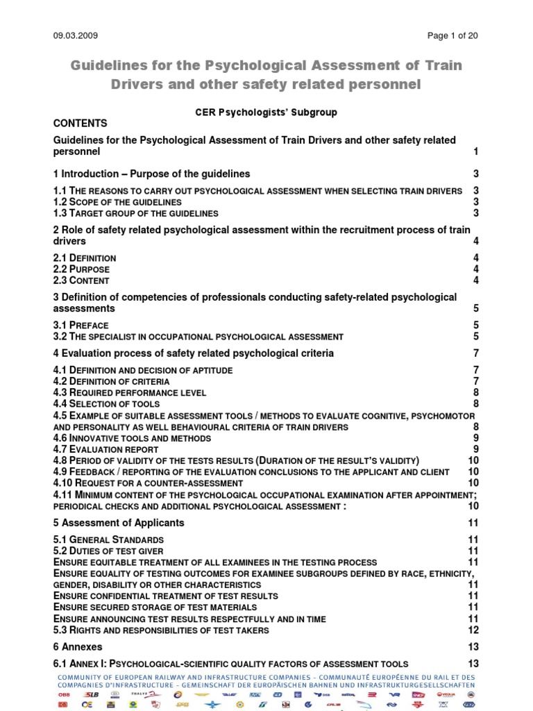 Guidelines For Psychological Assessment Train Drivers ...