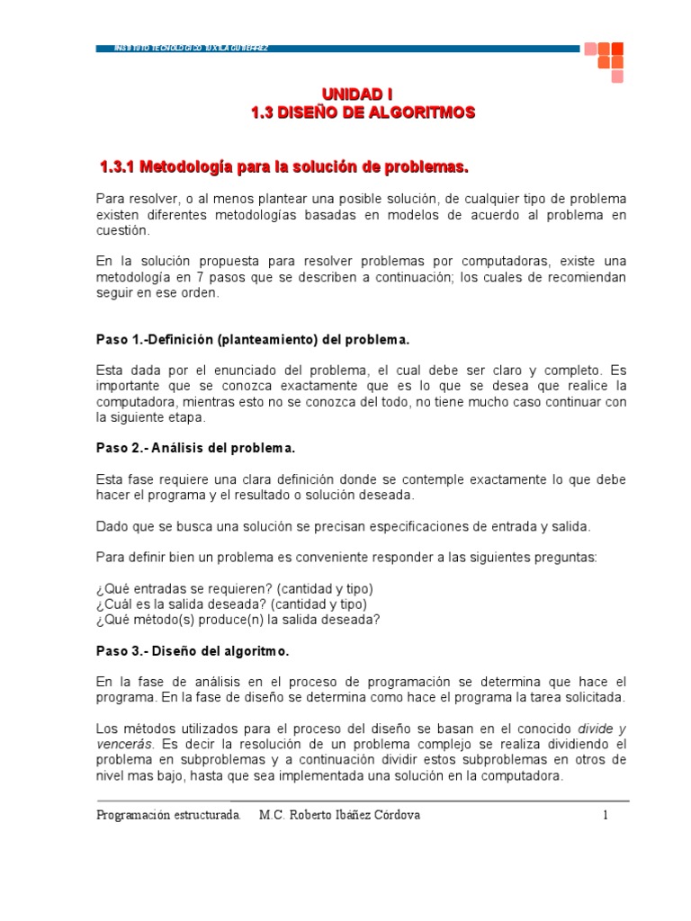 1.3 Diseño de Algoritmos | PDF | Algoritmos | Programa de computadora