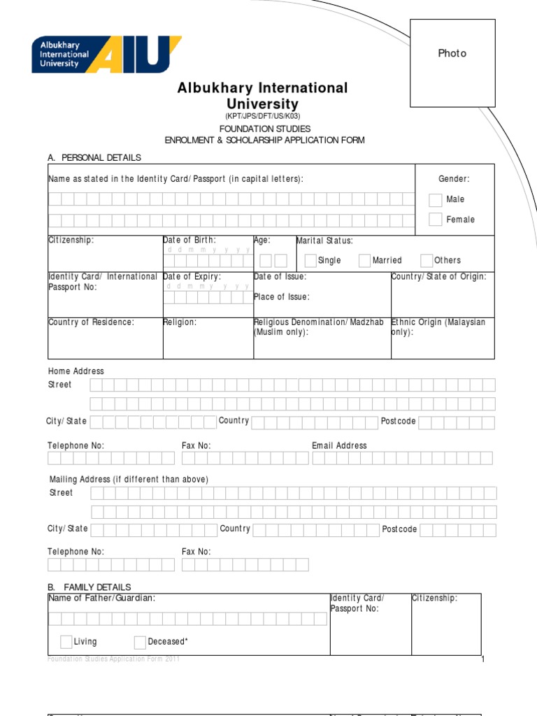 AIU Student Application Form | PDF | Identity Document | Leadership