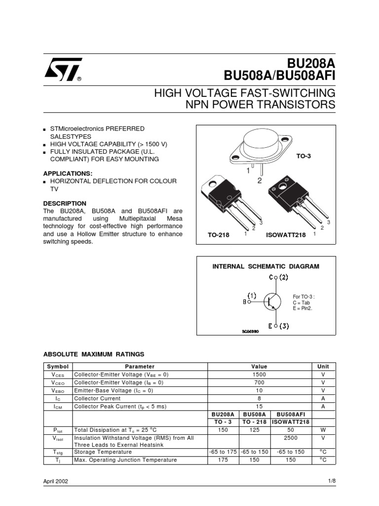 High Voltage Transistor | PDF | Bipolar Junction Transistor ...