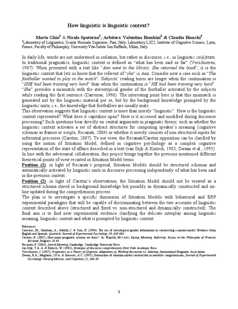 Linguistic Context.summary | Schema (Psychology) | Linguistics