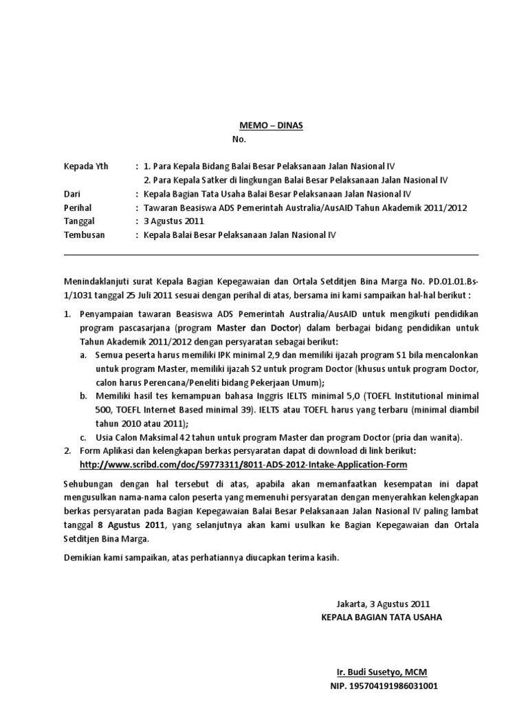 Contoh Memo Dinas | PDF