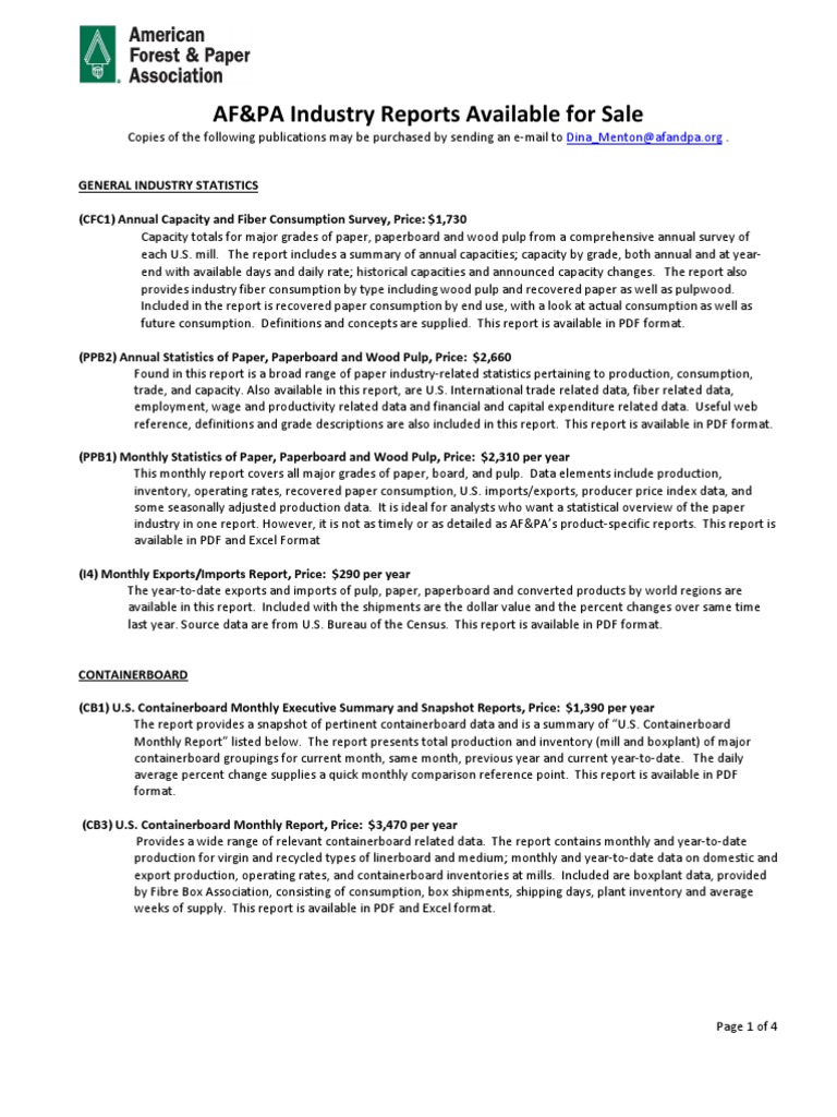 2011 Afp A Reports For Sale | PDF | Paperboard | Paper