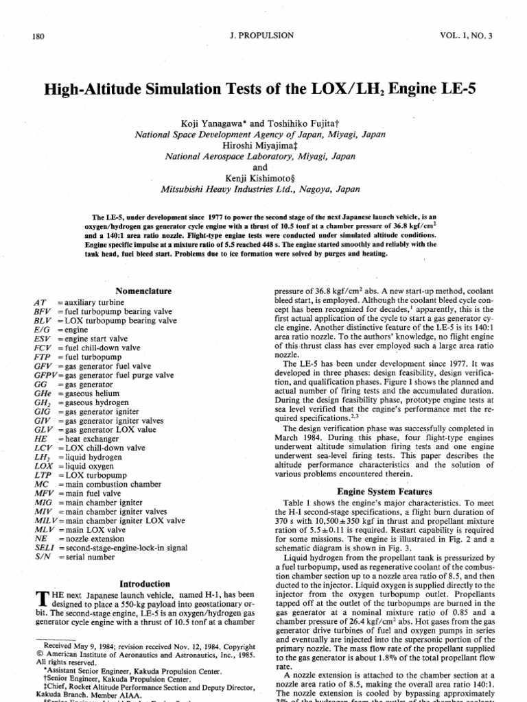High-Altitude Simulation Tests of The LOX LH2 Engine LE-5 | PDF ...
