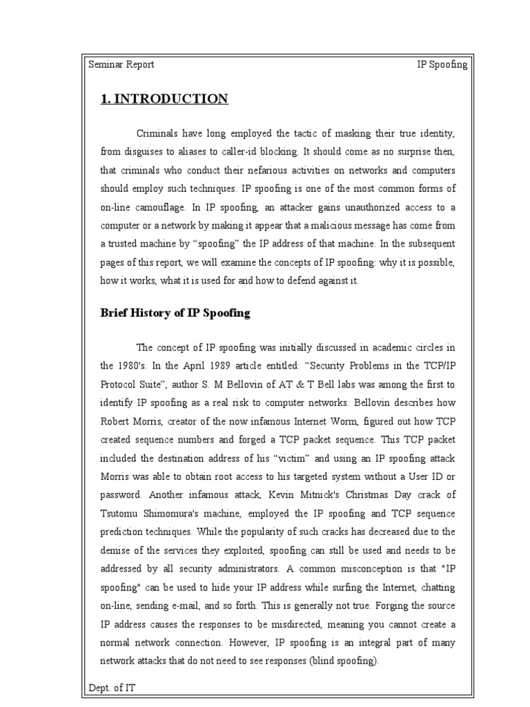 Ip Spoofing Seminar Report | PDF | Transmission Control Protocol ...