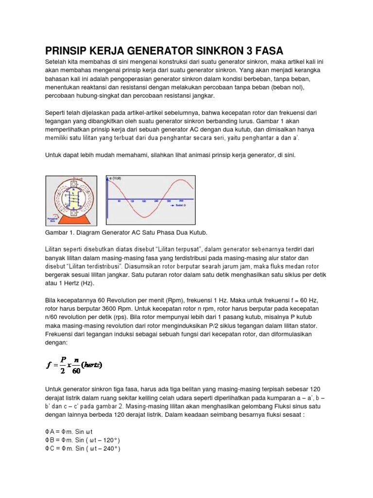 Prinsip Kerja Generator Sinkron 3 Fasa | PDF