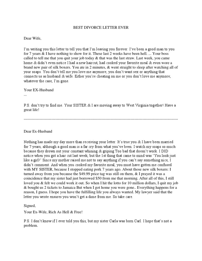 Best Divorce Letter Ever | PDF