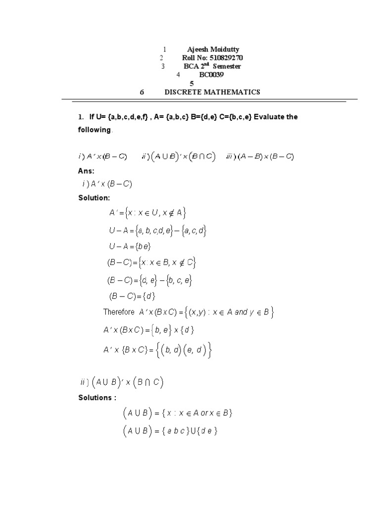 SEM 2 BC0039 Discrete Mathematics | PDF | Mathematical Concepts ...
