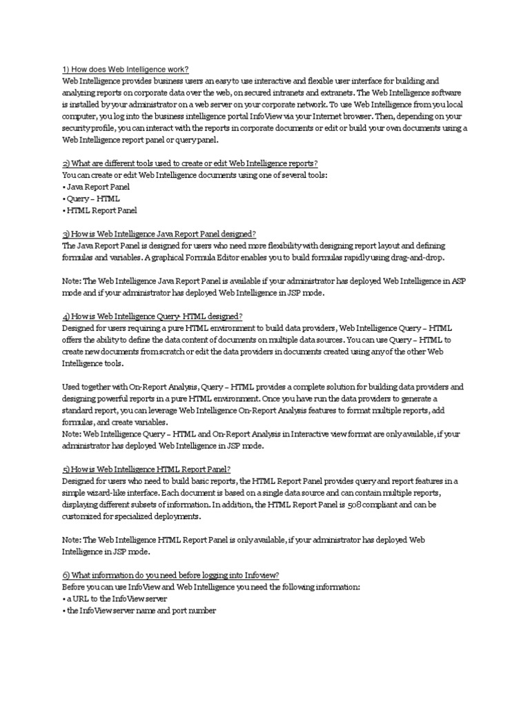 BO Webi Interview Questions | PDF